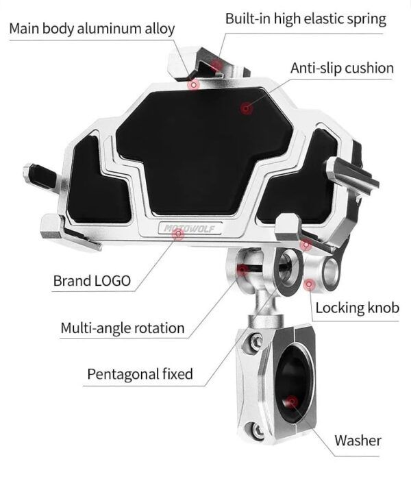 Giá Đỡ Điện Thoại Chống Trượt Motowolf MDL 2826 Ghi Đông Bạc